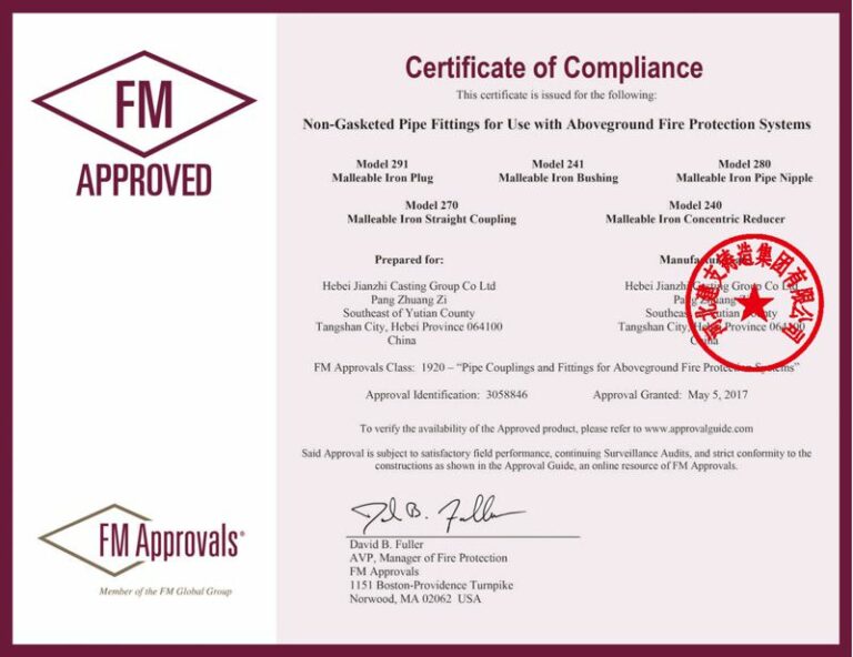 Certificates - Jianzhi Grooved Coupling